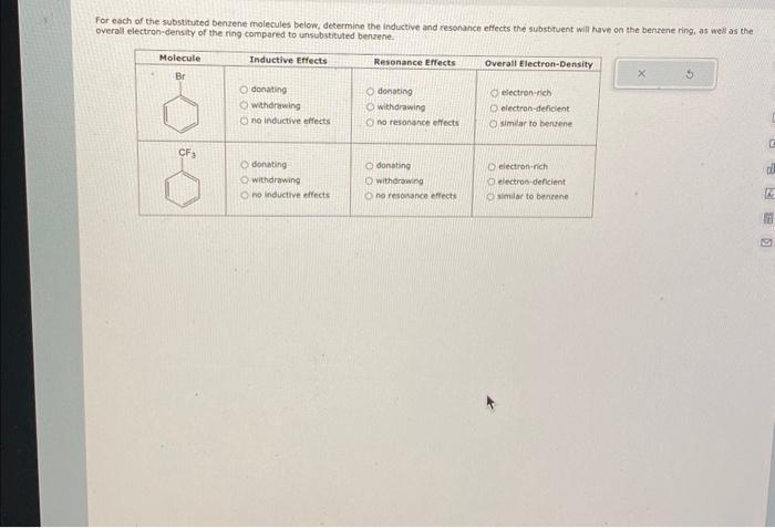 Solved For esch of the substituted benzene molecules below, | Chegg.com