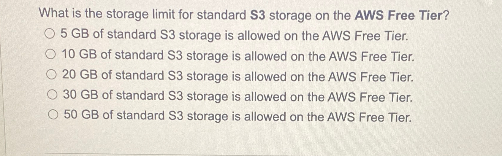 Solved What is the storage limit for standard S3 ﻿storage on | Chegg.com