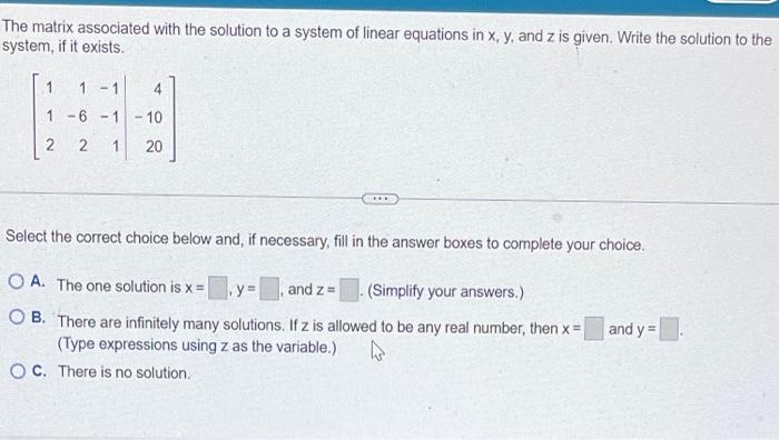 Solved The matrix associated with the solution to a system | Chegg.com