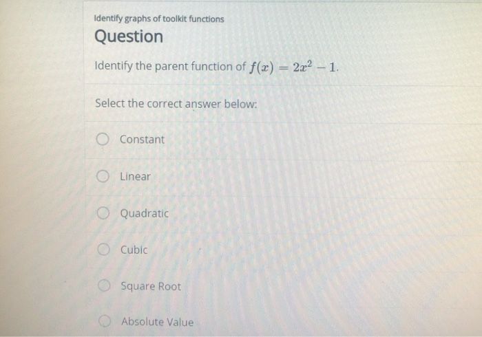 Solved Identify graphs of toolkit functions Question | Chegg.com