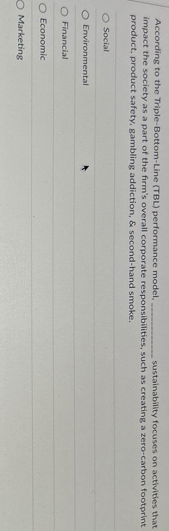Solved According to the Triple-Bottom-Line (TBL) | Chegg.com