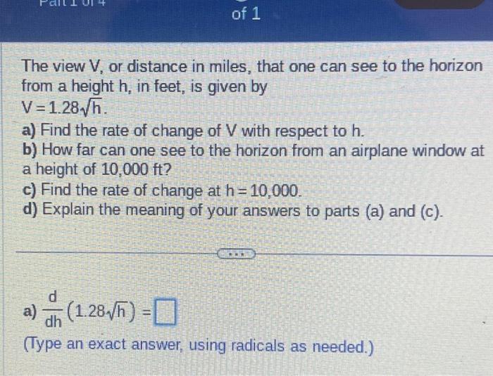 Solved The view V, or distance in miles, that one can see to | Chegg.com
