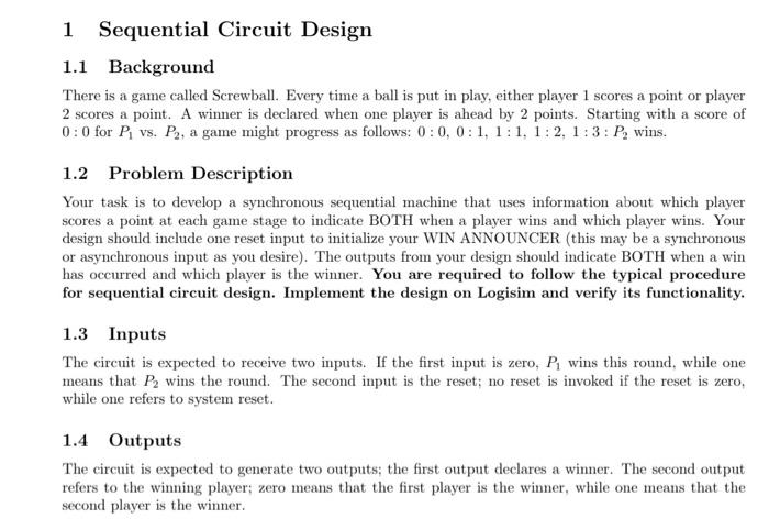 Solved 1 Sequential Circuit Design 1.1 Background There is a | Chegg.com