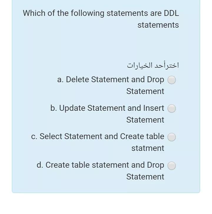 Solved Which of the following statements are DDL statements | Chegg.com