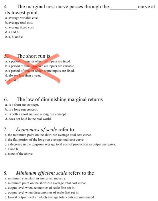 Solved curve at 4. The marginal cost curve passes through | Chegg.com
