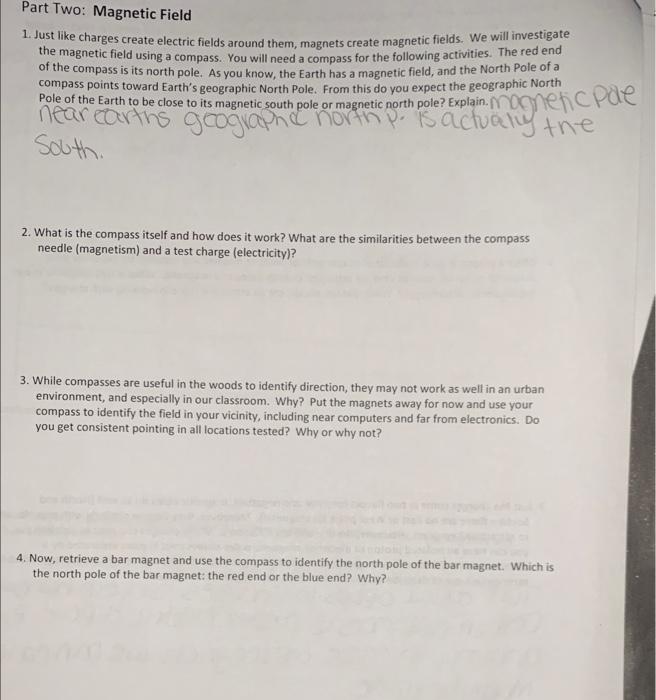 Solved Part Two: Magnetic Field 1. Just like charges create | Chegg.com