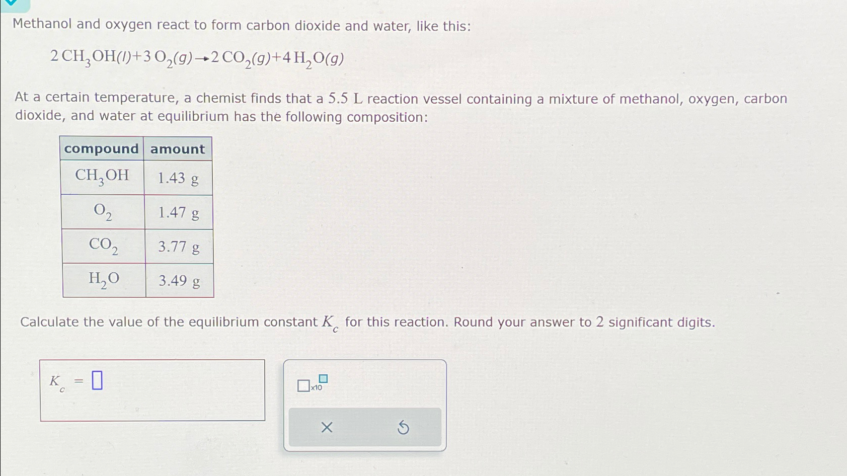 Solved Methanol and oxygen react to form carbon dioxide and | Chegg.com