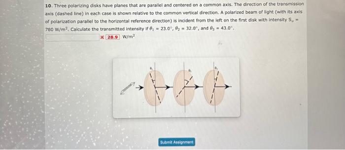 Solved 10. Three polarizing disks have planes that are | Chegg.com
