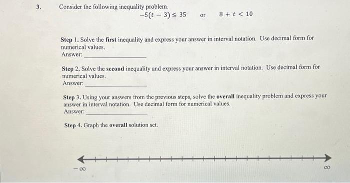 Solved Consider the following inequality problem. −5(t−3)≤35 | Chegg.com