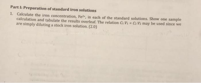 Solved Part I: Preparation of standard iron solutions 1. | Chegg.com