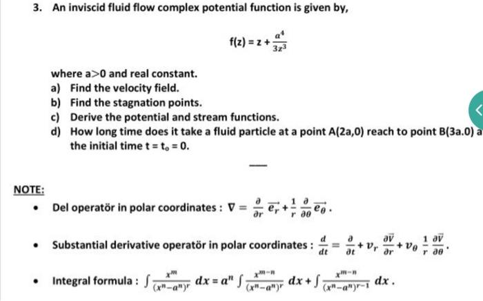Solved 3. An inviscid fluid flow complex potential function | Chegg.com