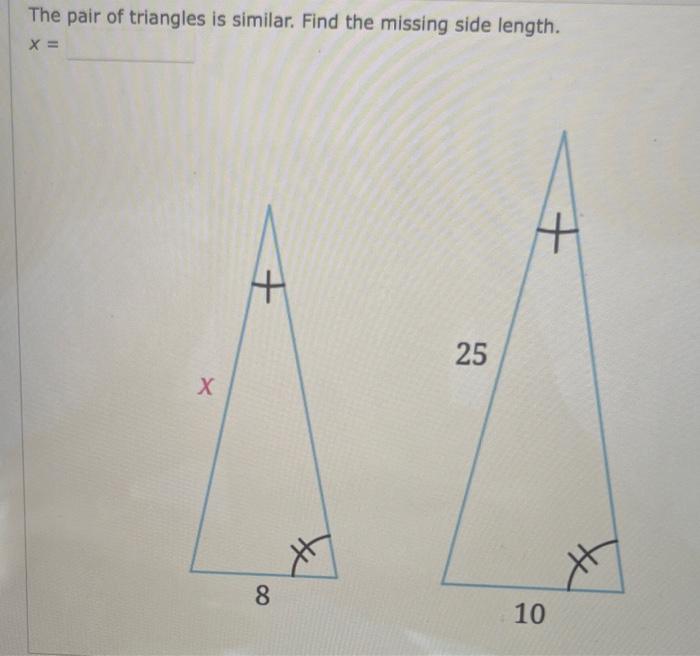 Solved The pair of triangles is similar. Find the missing | Chegg.com