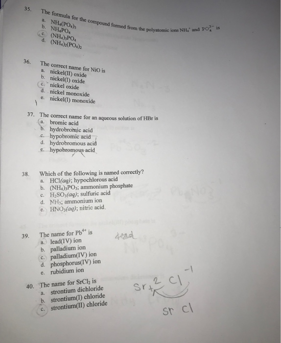 Solved 35. The formula for the compound formed from the 4. | Chegg.com