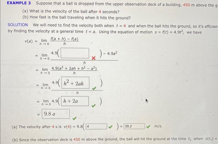 Solved EXAMPLE 3 Suppose that a ball is dropped from the | Chegg.com