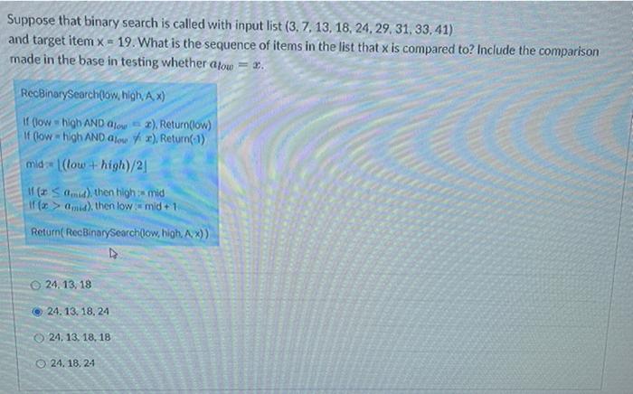 Solved Suppose that binary search is called with input list | Chegg.com