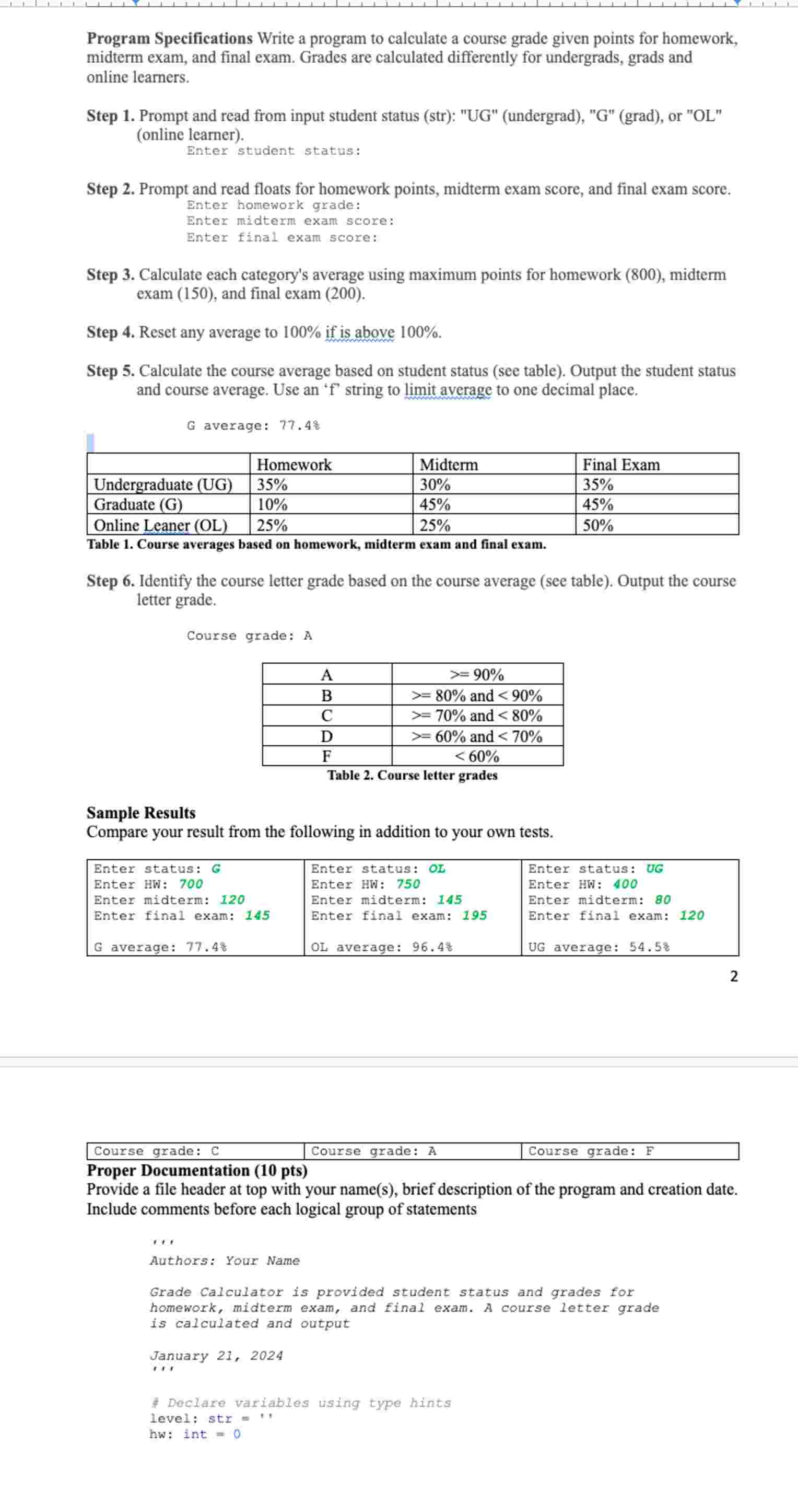 Solved Program Specifications Write a program to calculate a | Chegg.com