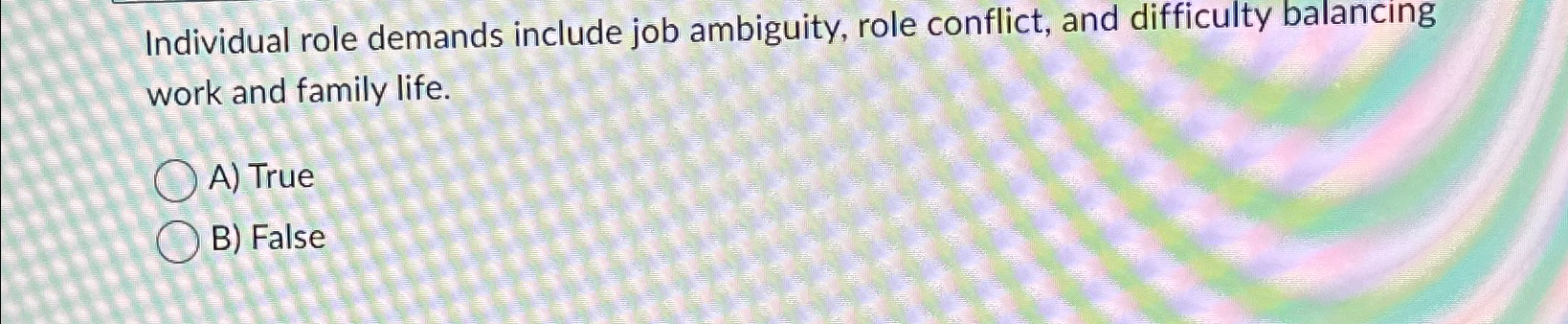 Solved Individual role demands include job ambiguity, role | Chegg.com