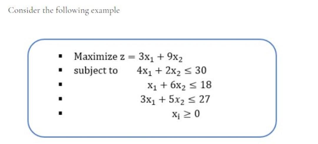 Solved Consider the following example . Maximize z = 3x1 + | Chegg.com