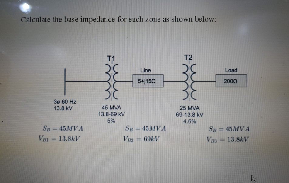 Solved Calculate the base impedance for each zone as shown | Chegg.com
