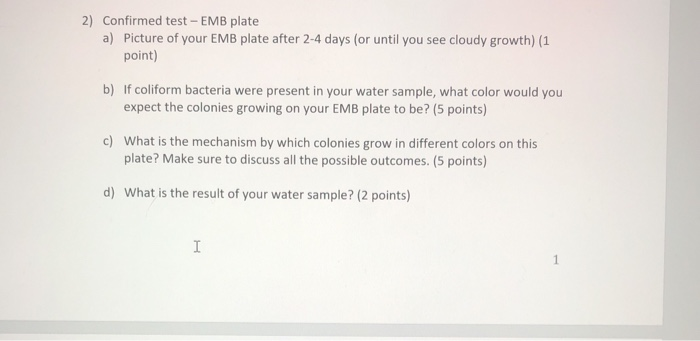 Solved 2) Confirmed test - EMB plate a) Picture of your EMB | Chegg.com