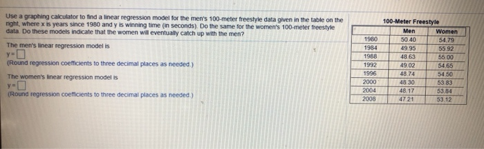 Solved Use a graphing calculator to find a linear regression | Chegg.com