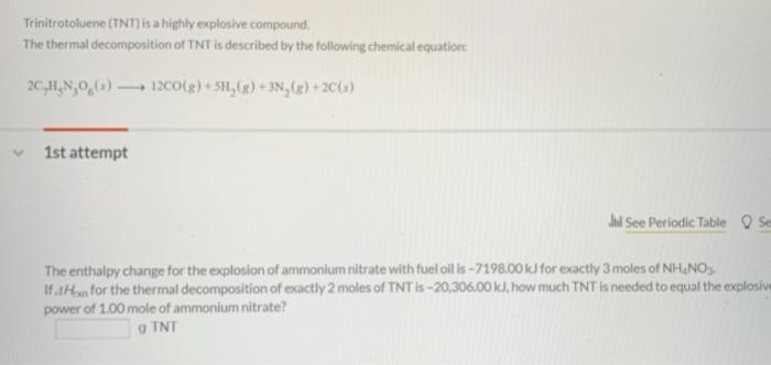 Solved Trinitrotoluene (TNT) is a highly explosive compound, | Chegg.com