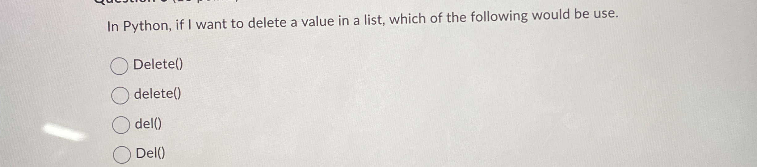 In Python, if I want to delete a value in a list, | Chegg.com