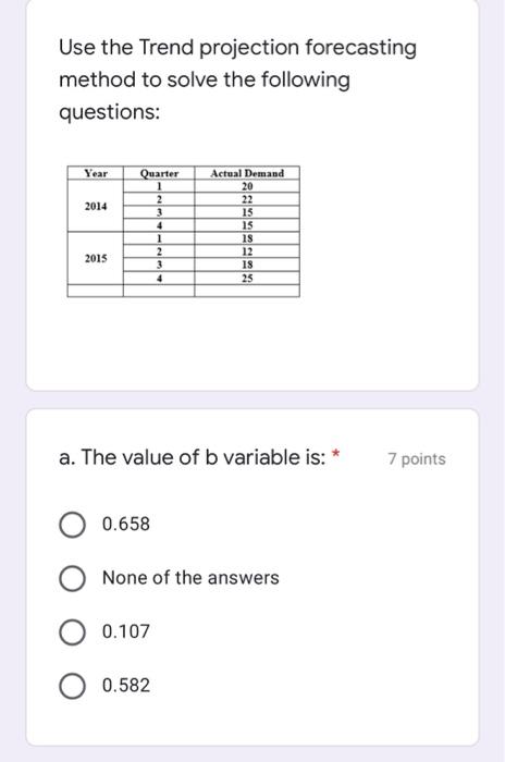 Solved Use the Trend projection forecasting method to solve | Chegg.com