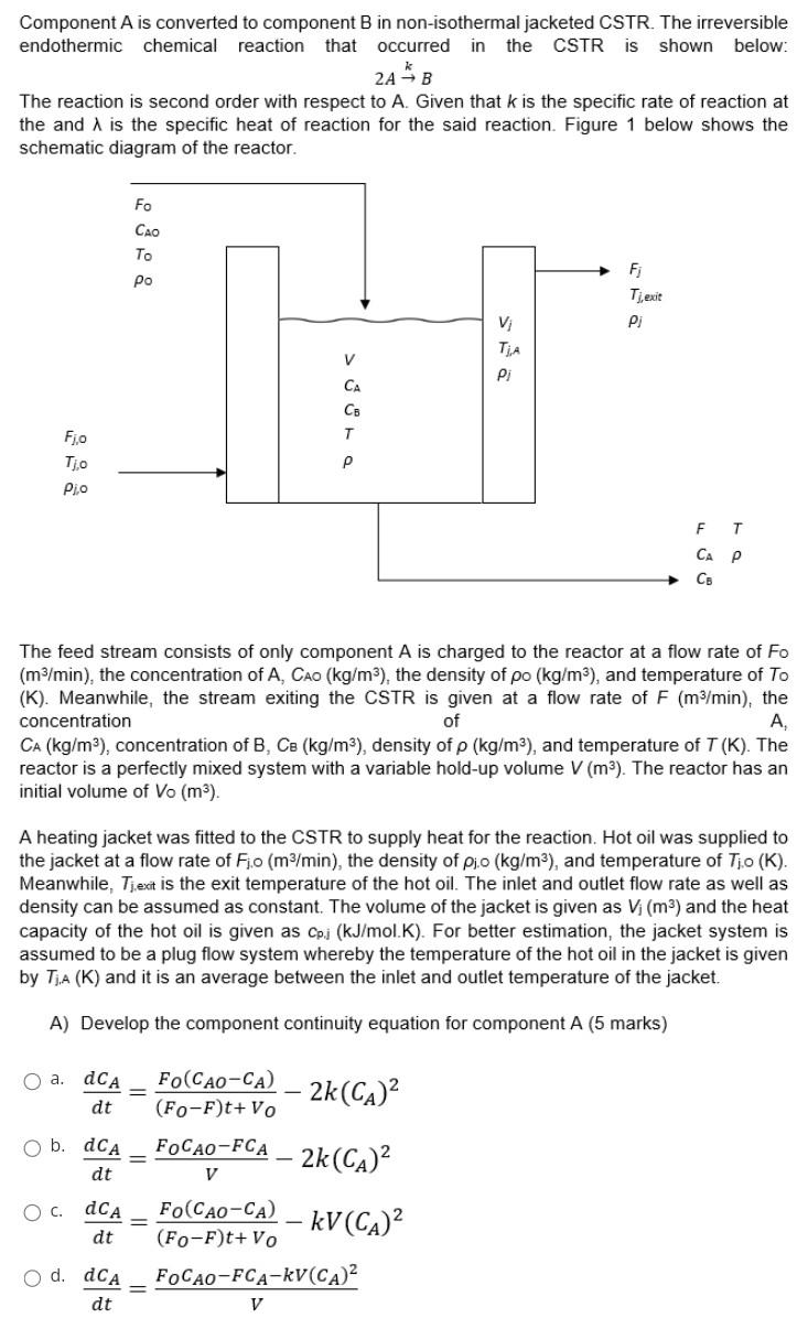 Solved Component A is converted to component B in | Chegg.com