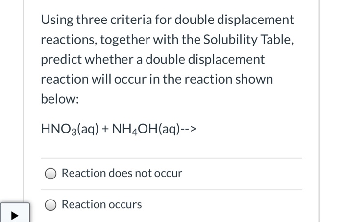 Solved Using three criteria for double displacement | Chegg.com