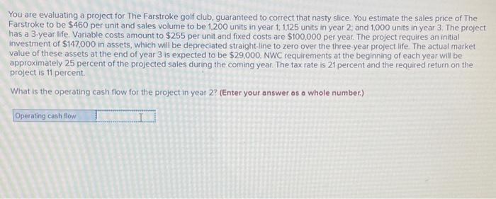 Solved You are evaluating a project for The Farstroke golf | Chegg.com