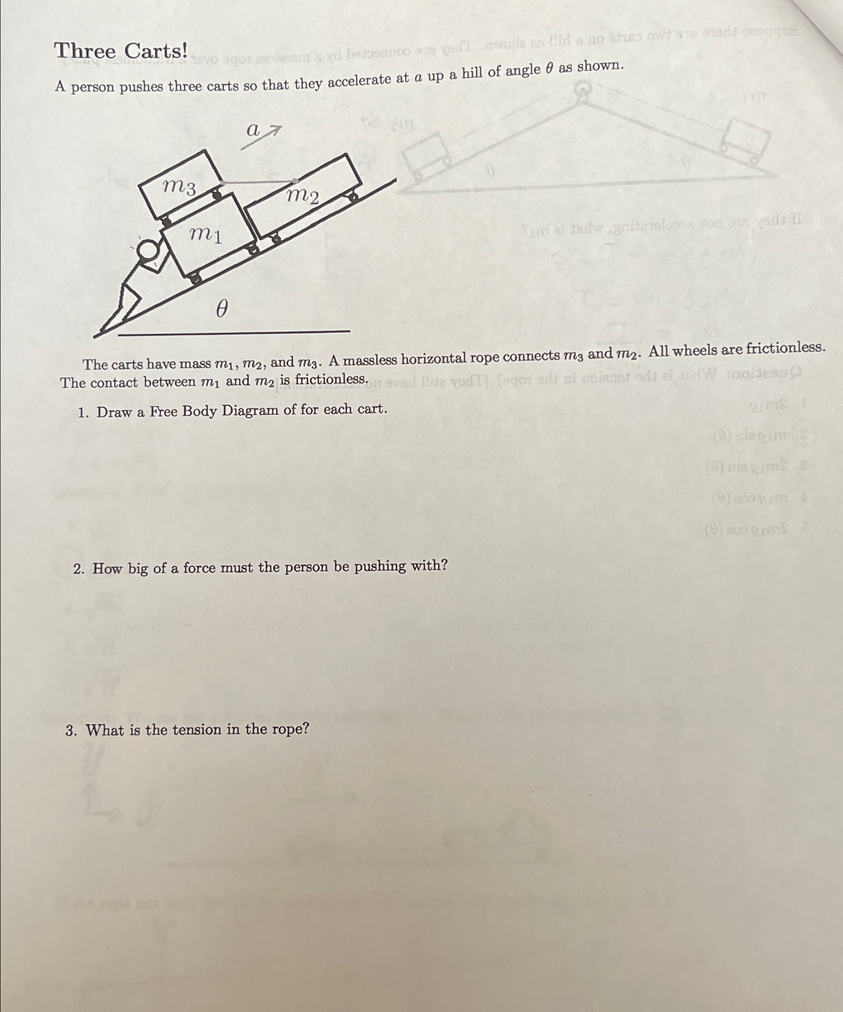 Solved Three Carts!A person pushes three carts so that they | Chegg.com