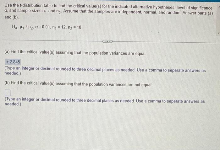Solved Use the t-distribution table to find the critical | Chegg.com