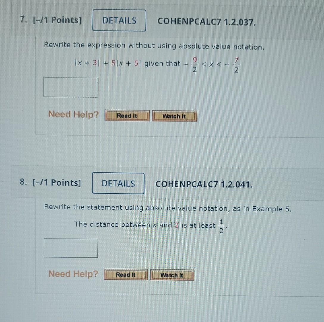 Solved 7. 1-/1 Points] DETAILS COHENPCALC7 1.2.037. Rewrite | Chegg.com