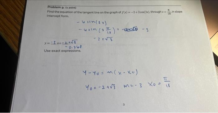 Solved Problem 9. (1 point) Find the equation of the tangent | Chegg.com
