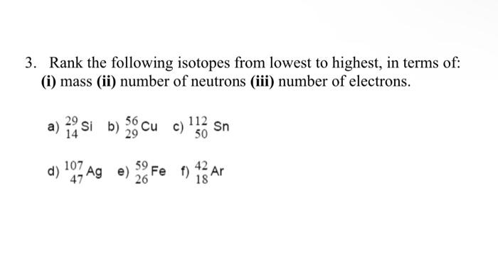 Solved 3. Rank the following isotopes from lowest to | Chegg.com
