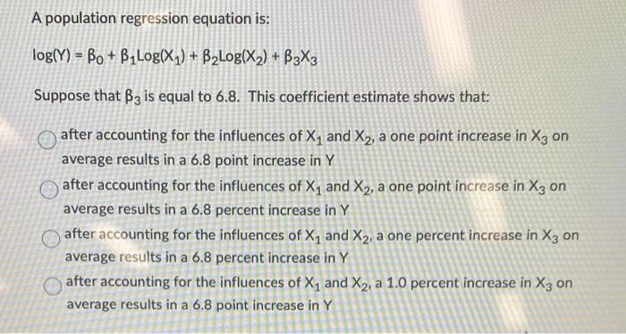 Solved A population regression equation is: | Chegg.com