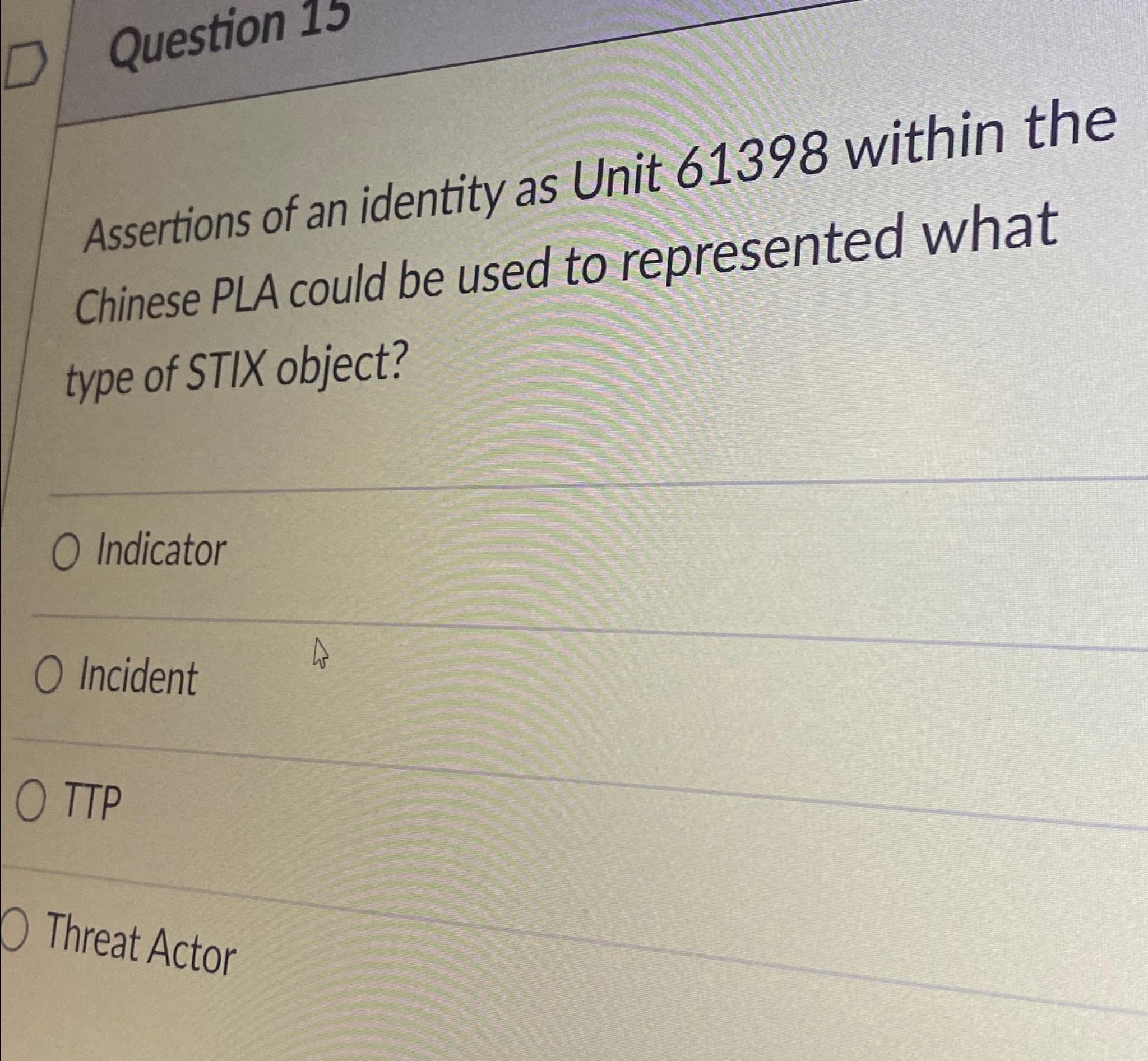 Solved Question 15Assertions of an identity as Unit 61398 | Chegg.com