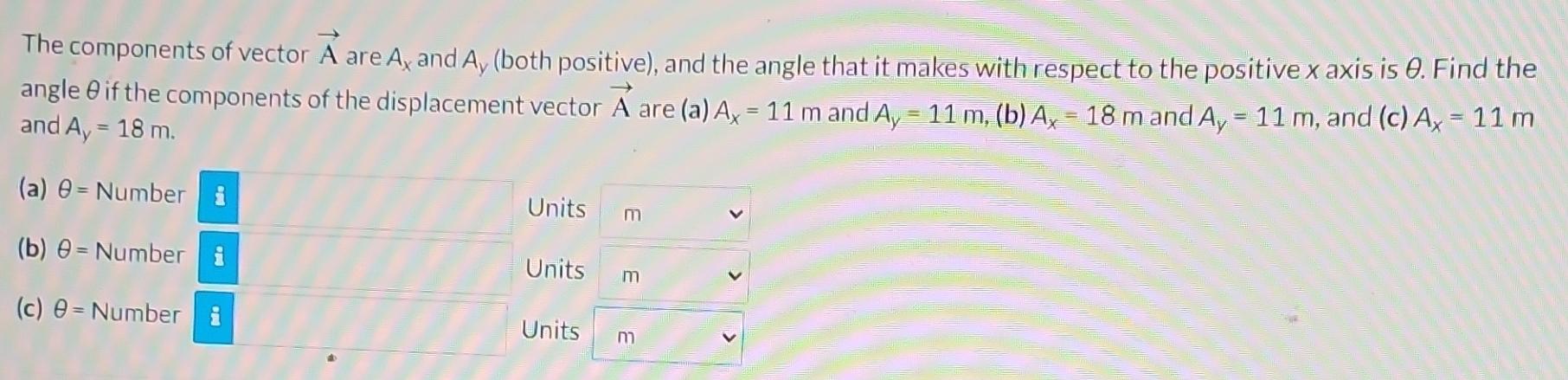 Solved The components of vector vec(A) ﻿are Ax ﻿and Ay (both | Chegg.com