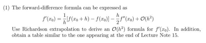 (1) The forward-difference formula can be expressed | Chegg.com