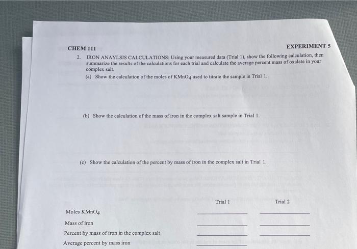 Solved PART I: SYNTHESIS OF THE COMPLEX SALT Write chemical | Chegg.com