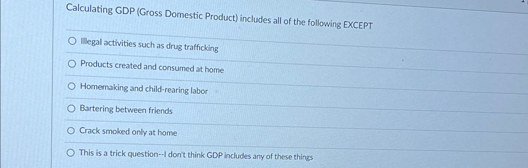 Solved Calculating GDP (Gross Domestic Product) ﻿includes | Chegg.com