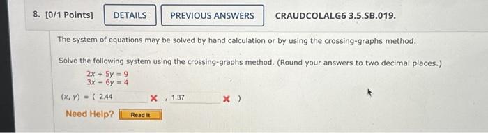 Solved The system of equations may be solved by hand | Chegg.com