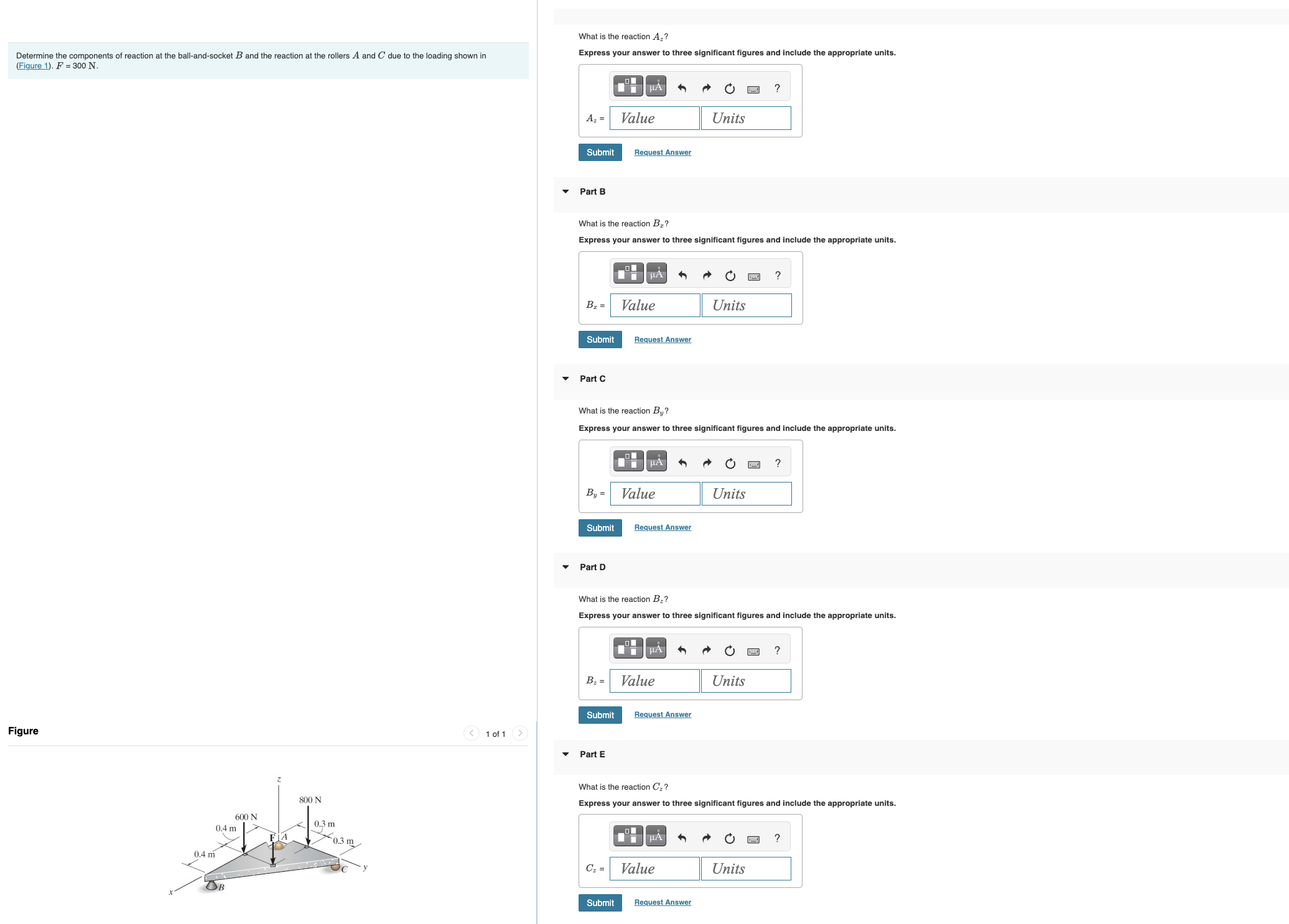 Solved Determine the components of reaction at the | Chegg.com