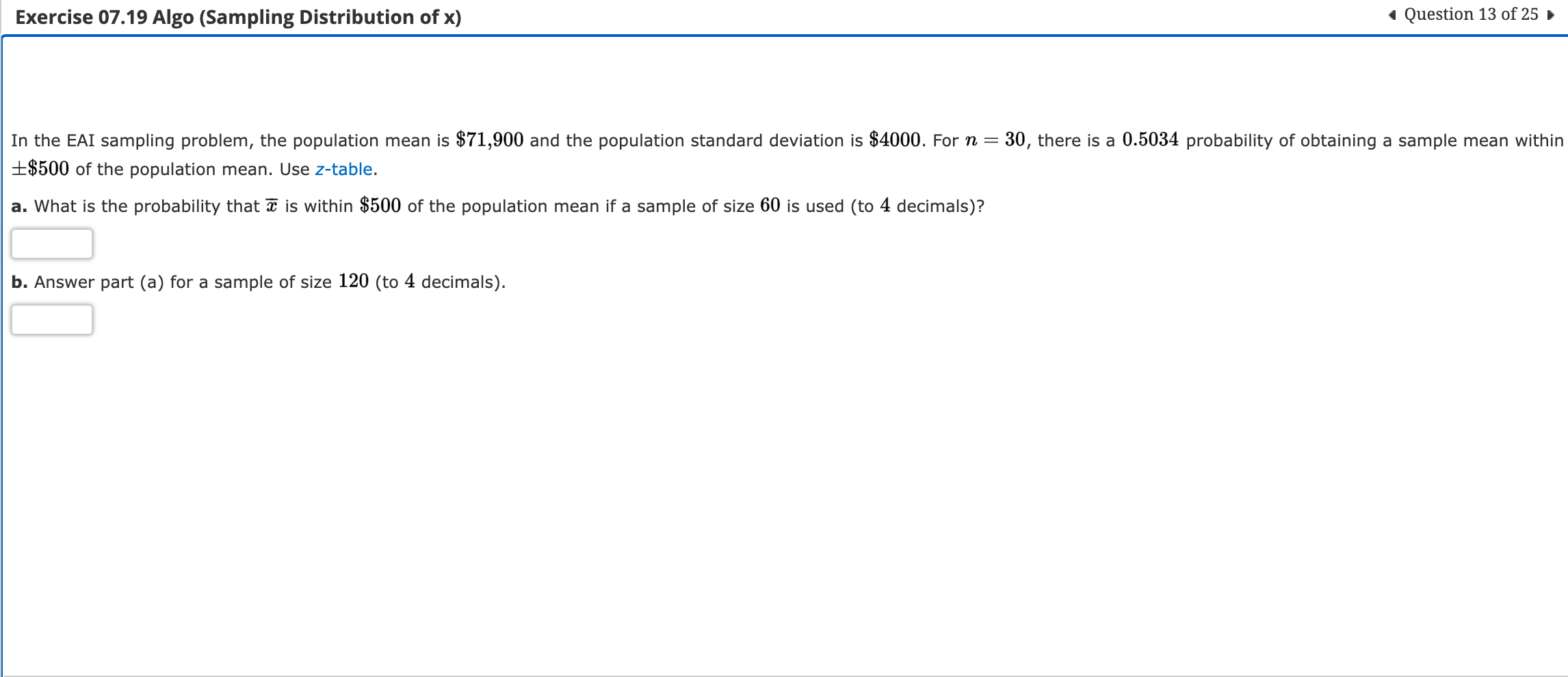 Solved In the EAI sampling problem, the population mean is | Chegg.com