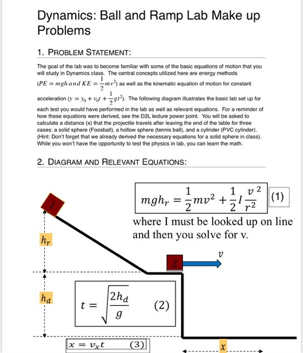 Solved Dynamics: Ball and Ramp Lab Make up Problems 1. | Chegg.com