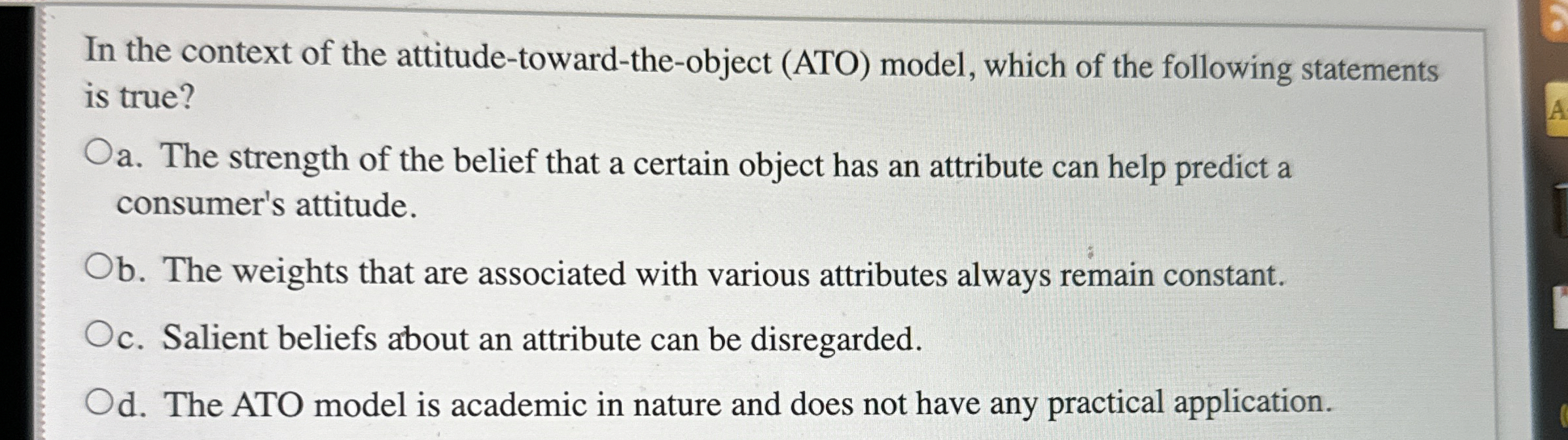 Solved In the context of the attitude-toward-the-object | Chegg.com