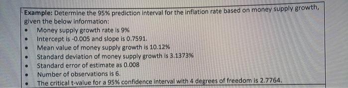 Solved Example: Determine the 95% prediction interval for | Chegg.com