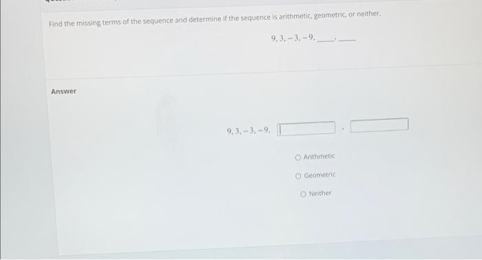 Solved Find the missing terms of the sequence and determine | Chegg.com