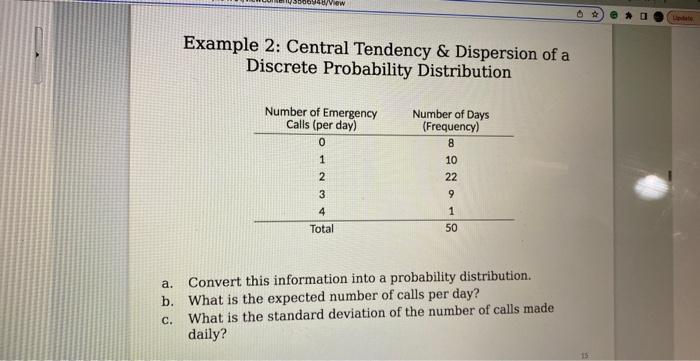 Solved Example 2: Central Tendency \& Dispersion of a | Chegg.com